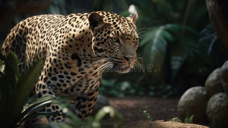 Leopard Relax in the Rain Forest on the Timber. Generative AI Stock ...