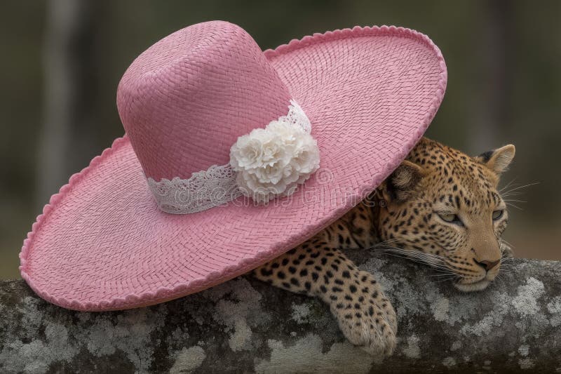 Leopard Relaxing Under Pink Sombrero on Tree Branch Stock Image - Image ...