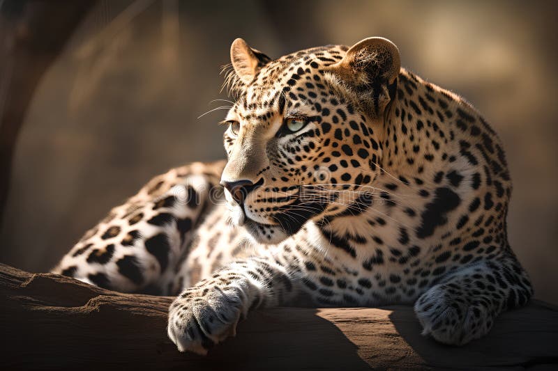 Leopard Resting on a Log in the Shade of a Tree. Stock Illustration ...