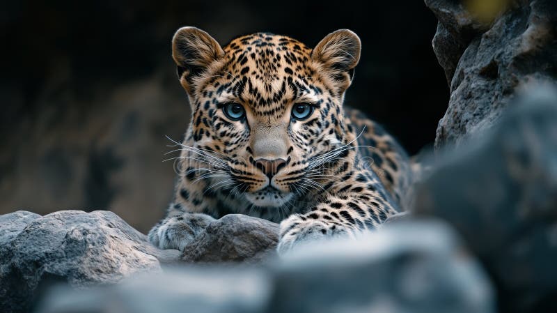 Leopard Resting Rocky Terrain Blending Its Environment Stock Photos ...