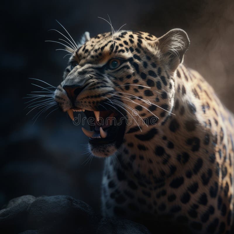 Leopard Roaring Close Up Generative AI Stock Illustration ...