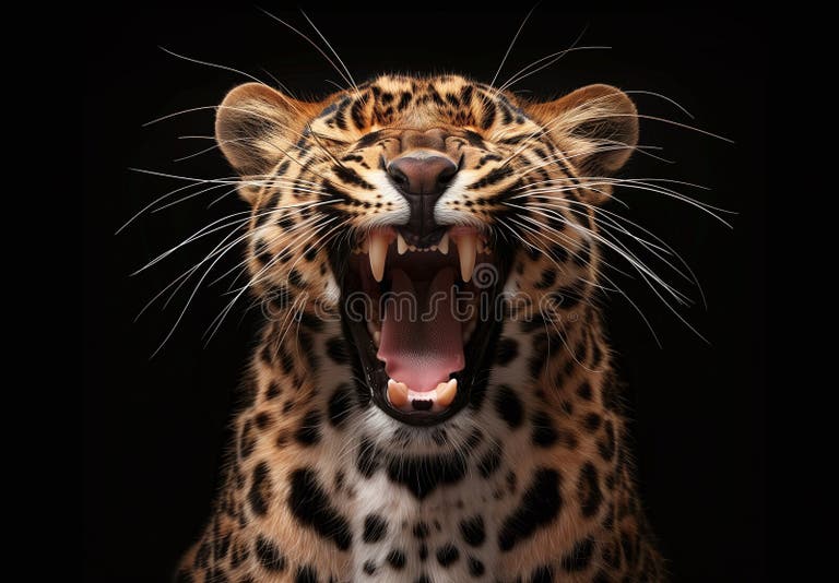Leopard Roaring in the Dark Stock Illustration - Illustration of ...