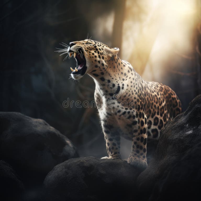 Leopard Roaring in the Forest Image Generative AI Stock Illustration ...