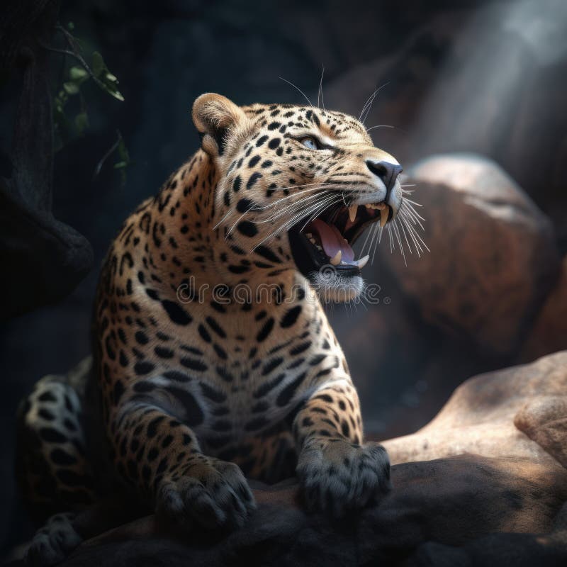 Leopard Roaring Image Generative AI Stock Illustration - Illustration ...