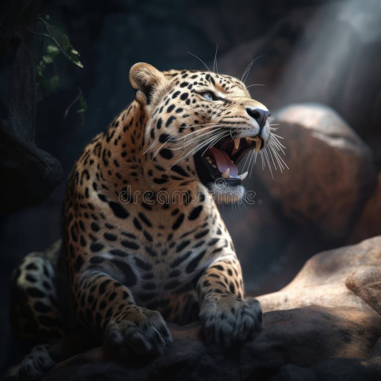 Leopard Roaring Image Generative AI Stock Illustration - Illustration ...