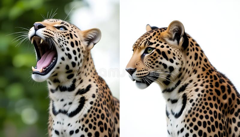 Leopard Roaring and in Profile View with Contrasting Backgrounds Stock ...