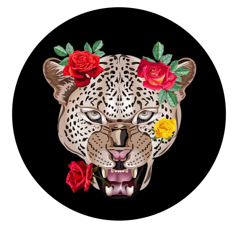Leopard with Rose Vector Illustrator Stock Vector - Illustration of ...