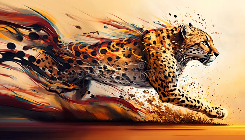Leopard Running on a Colorful Background. Digital Painting. Vector ...