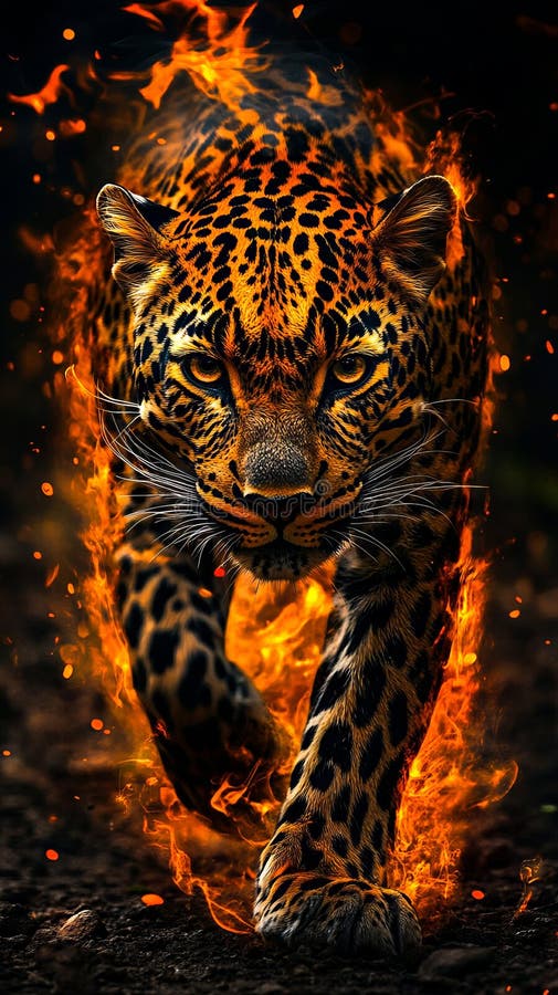 A Leopard Running through a Field of Fire Stock Photo - Image of ...
