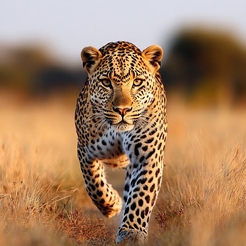 A Leopard Running through a Field of Tall Grass Stock Photo - Image of ...
