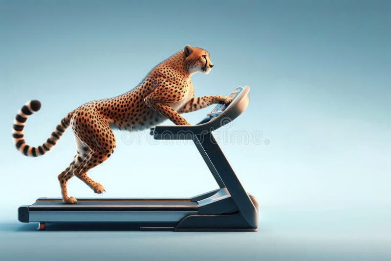 Leopard Running on a Treadmill. Space for Text. Stock Image - Image of ...