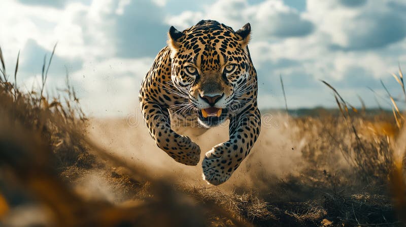 Leopard Running through the Wild, Powerful and Focused Predator in ...