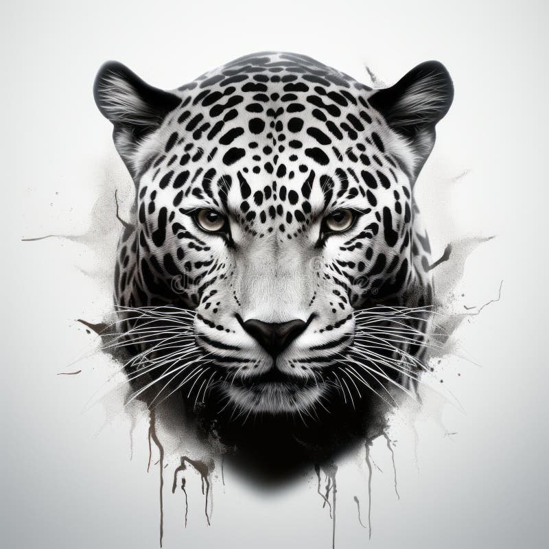 Grunge Leopard Face Illustration with Hyper-realistic Water Style Stock ...