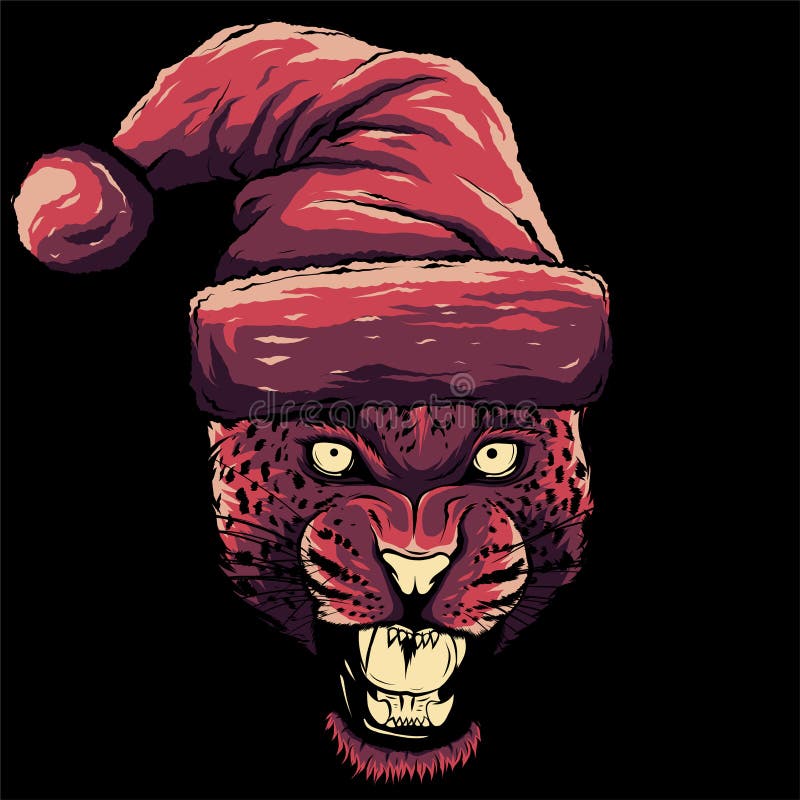 Leopard with Santa Hat on Black Background Vector Illustration Stock ...
