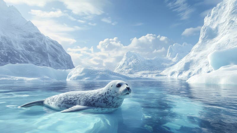 Leopard Seal in Arctic Waters Stock Illustration - Illustration of ...