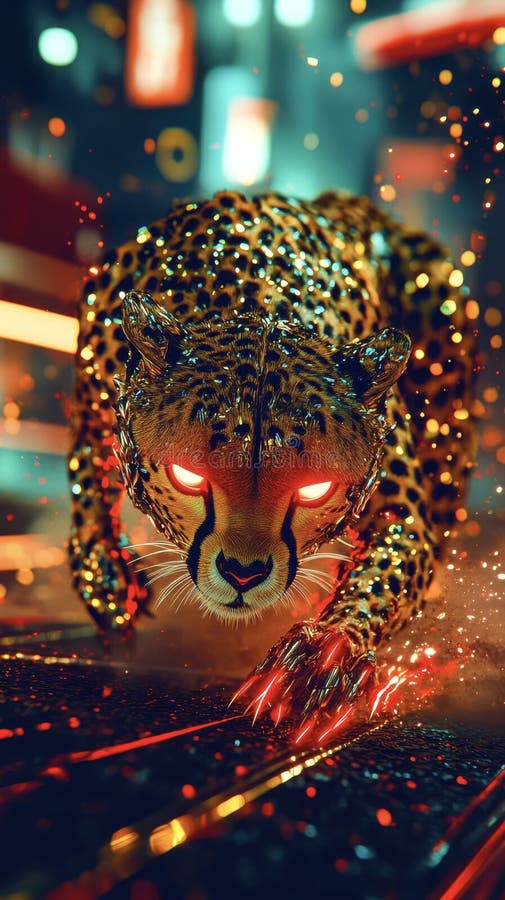 A Leopard is Shown in a Bright Red and Blue Color Scheme Stock Photo ...