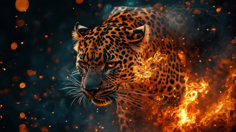 A Leopard is Shown in a Fire and Smoke Stock Illustration ...