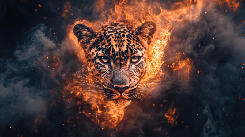 A Leopard is Shown in Flames on a Black Background Stock Illustration - Illustration of mammal ...