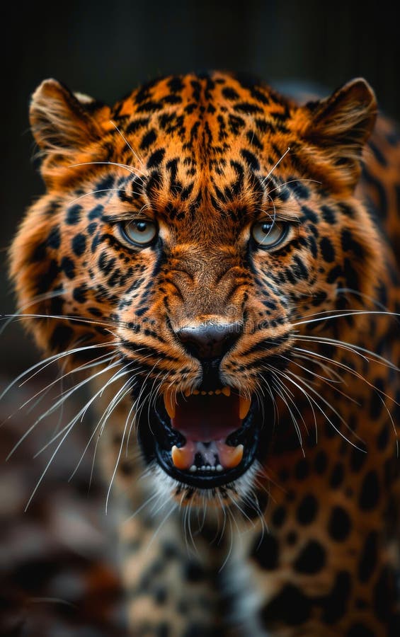 A Leopard is Shown with Its Mouth Open and Teeth Bared Stock Image ...