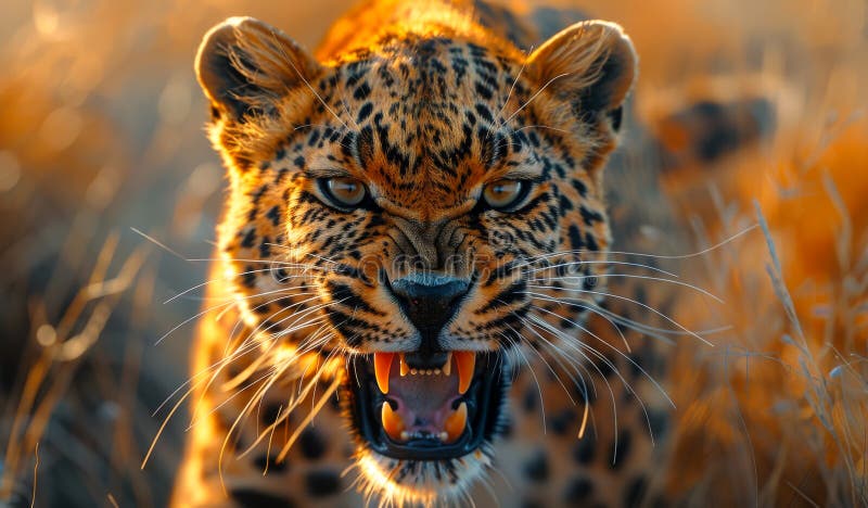 A Leopard is Shown with Its Mouth Open and Teeth Bared Stock Image ...