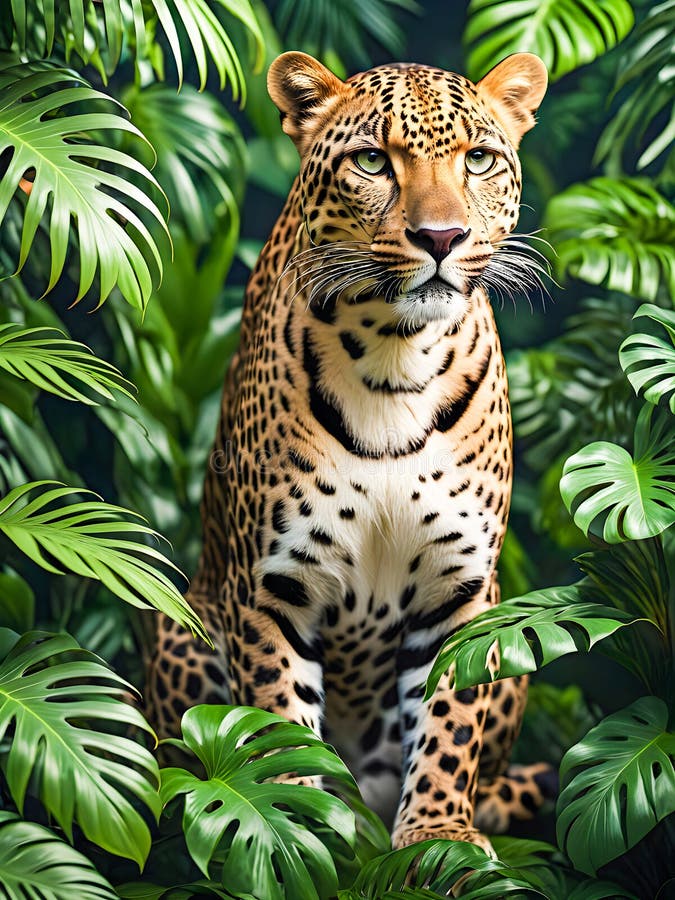Leopard Sitting in the Jungle Stock Illustration - Illustration of ...