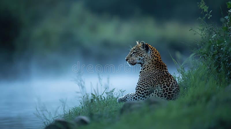 Leopard Sitting River Dawn Stock Photos - Free & Royalty-Free Stock ...