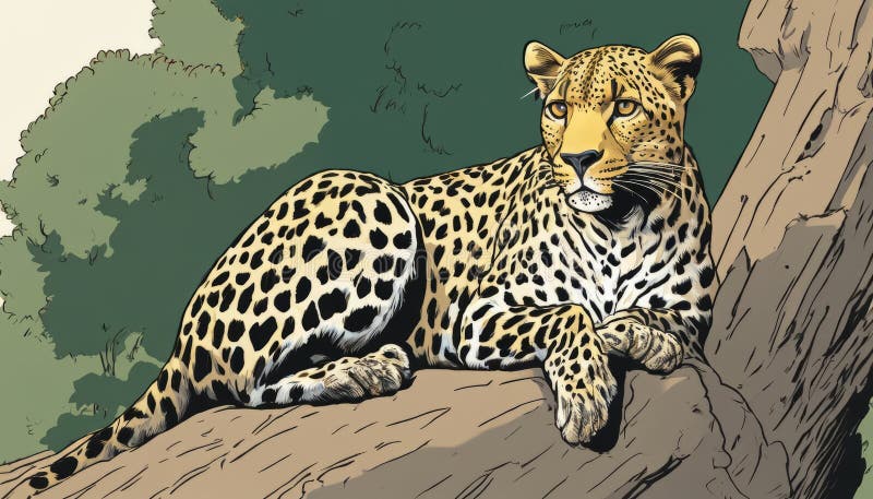 A Leopard Sitting on a Tree Branch Stock Illustration - Illustration of ...