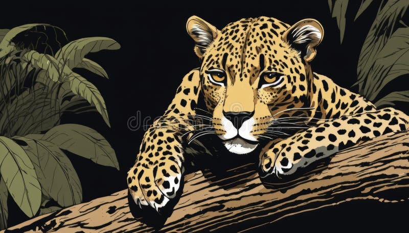 A Leopard Sitting on a Tree Branch Stock Illustration - Illustration of ...
