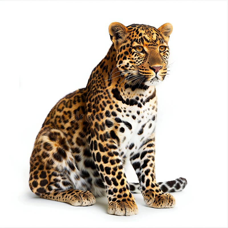 Leopard Sitting on White Background, Isolated, Side View Stock ...