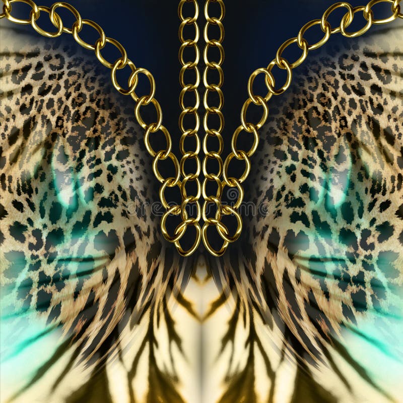 Leopard Skin and Golden Chains Stock Illustration - Illustration of ...