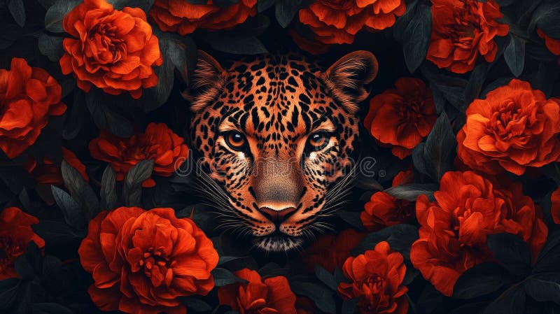 A Leopard Skin Pattern Forms the Background, Complemented by Floral ...