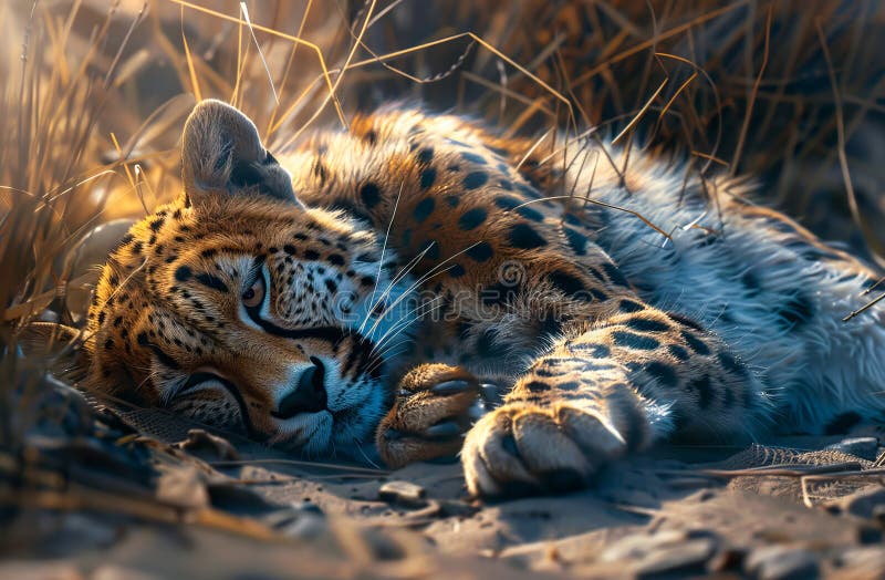 A Leopard Sleeping in the Grass Stock Photo - Image of break, animal ...