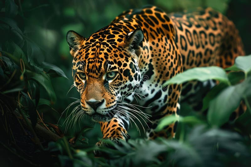 Leopard Sneaking Up in the Jungle. Wild Predator Ready To Attack Stock ...