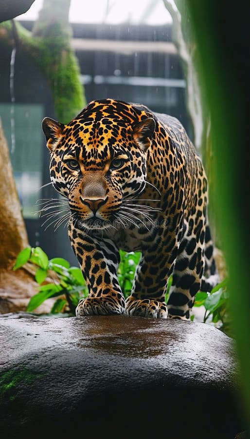 A Leopard Stands on a Rock with a Determined Look on Its Face, Its ...