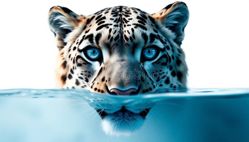 A Leopard with Striking Blue Eyes is Partially Submerged in Water ...