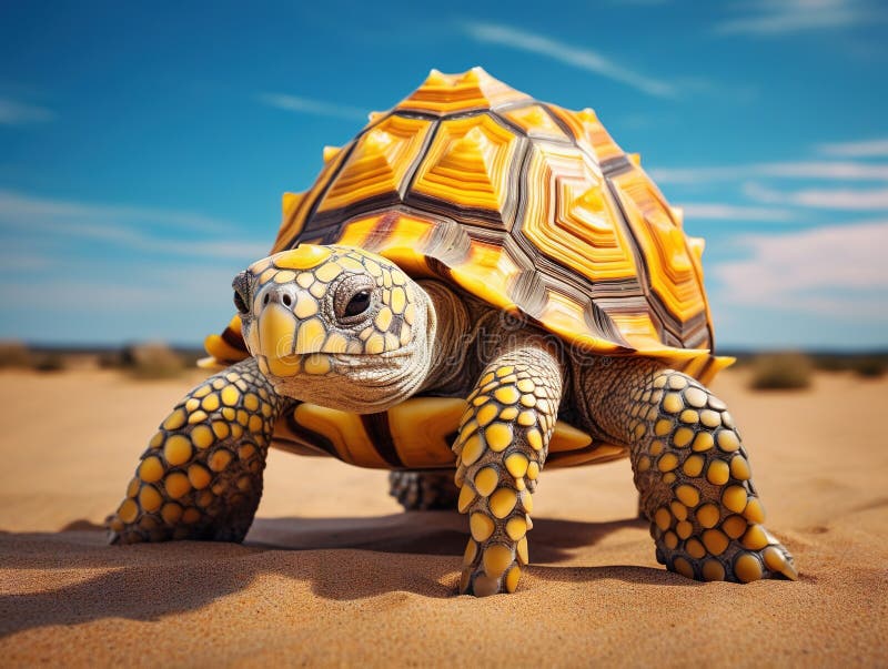 Leopard Tortoise Walking Slowly on Sand with Protective Shell Made with ...