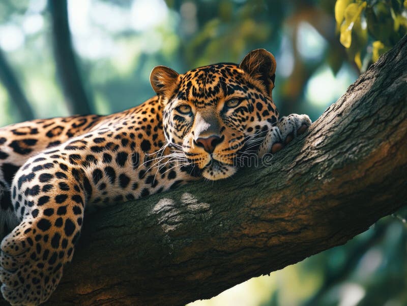 Leopard on Tree Branch stock photo. Image of climbing - 388186698