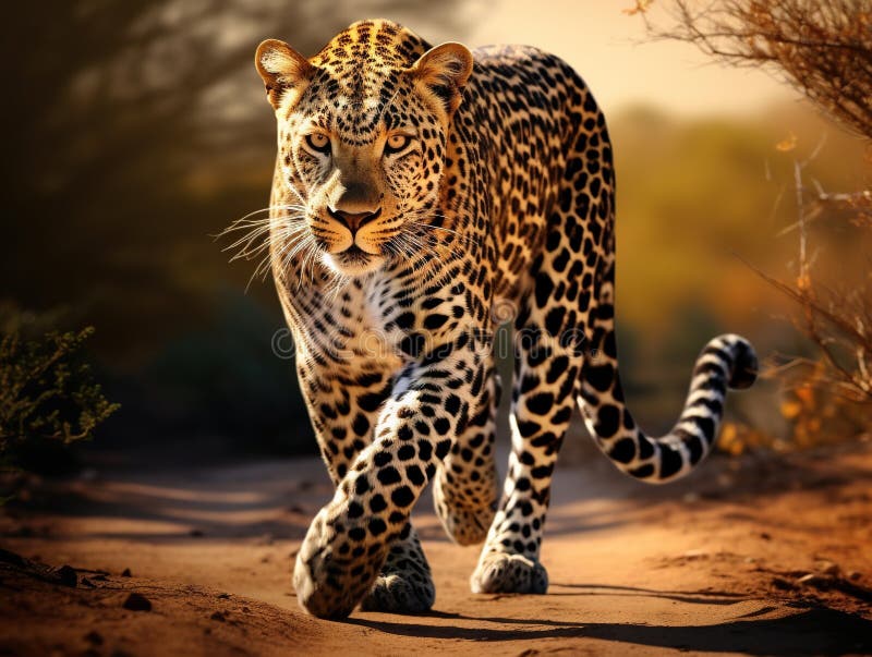 Leopard Walking Vector Illustration. African Leopard Side View Isolated ...
