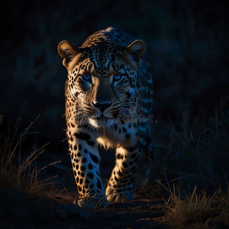 Leopard Walking at Night Time Stock Illustration - Illustration of ...