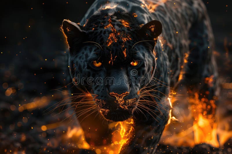 A Leopard Walks through a Field of Flames Stock Photo - Image of ...