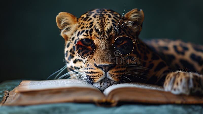 Leopard Reading a Book stock illustration. Illustration of whiskers ...