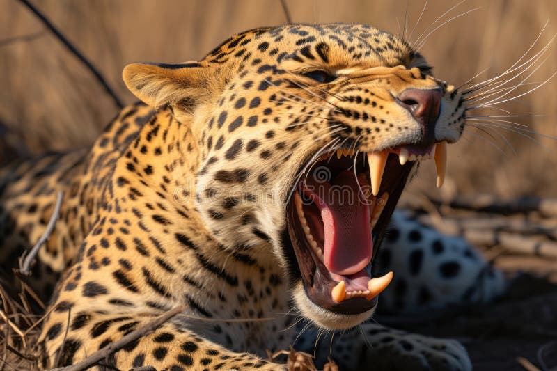 A Leopard Yawning with Its Mouth Open Stock Illustration - Illustration ...