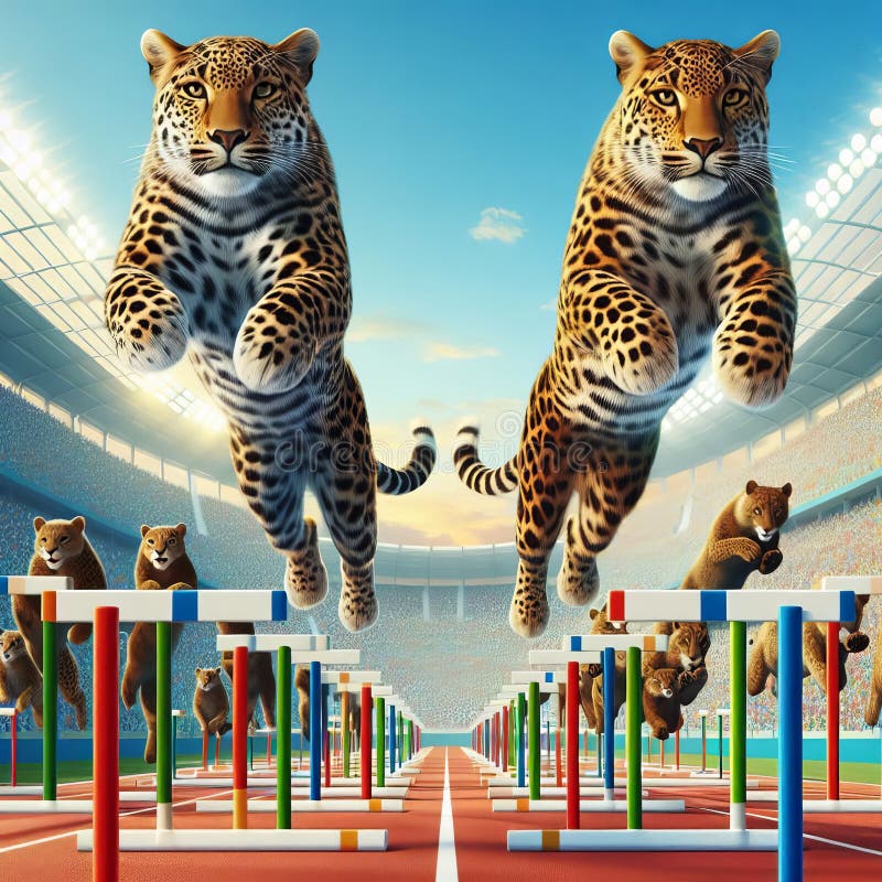 Leopards Jumping Over Hurdles Stock Illustration - Illustration of ...
