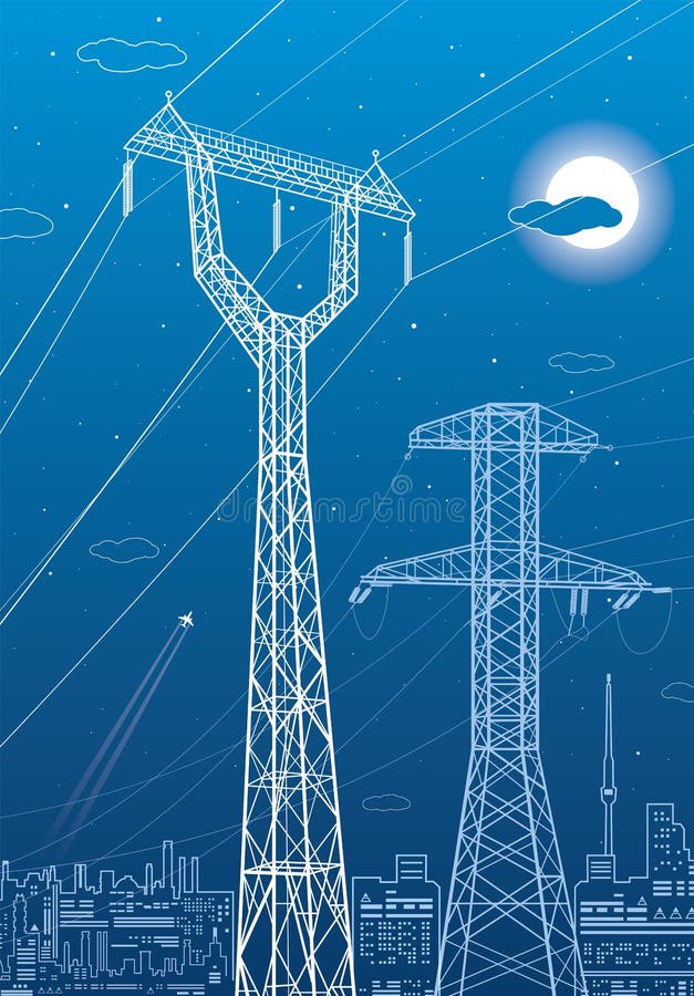 High Voltage Transmission Systems. Electric Pole. Power Lines. a ...