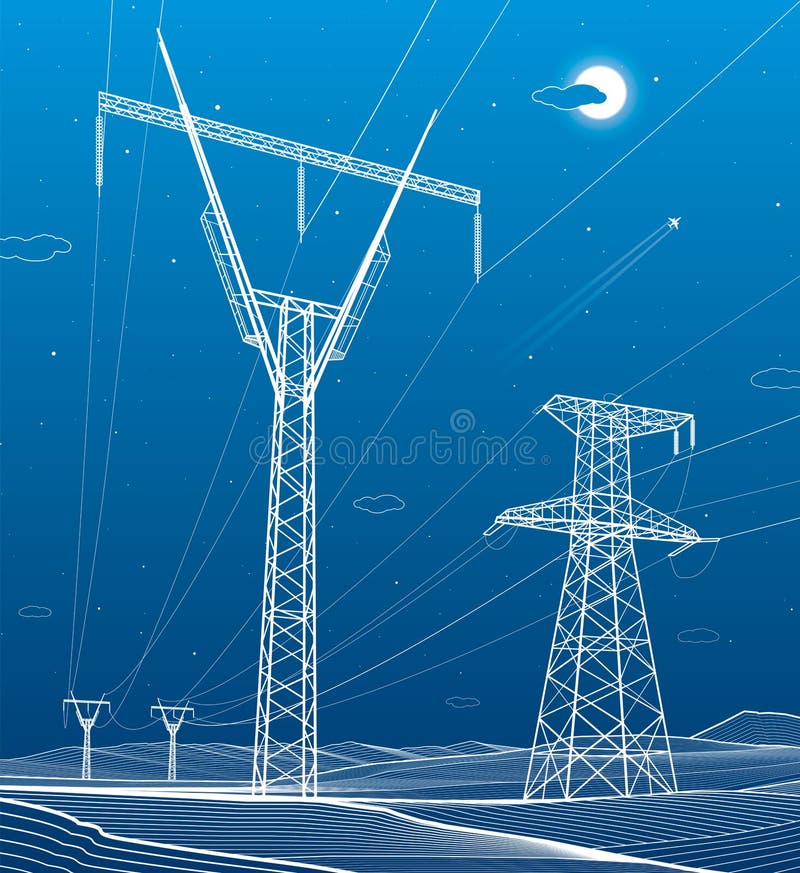 High Voltage Transmission Systems. Electric Pole. Power Lines. a ...