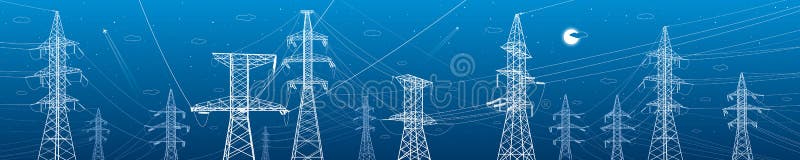 High Voltage Transmission Systems. Electric Pole. Power Lines. a ...