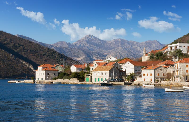 Mediterranean Village Lepetane Bay Kotor Montenegro Stock Photos - Free ...