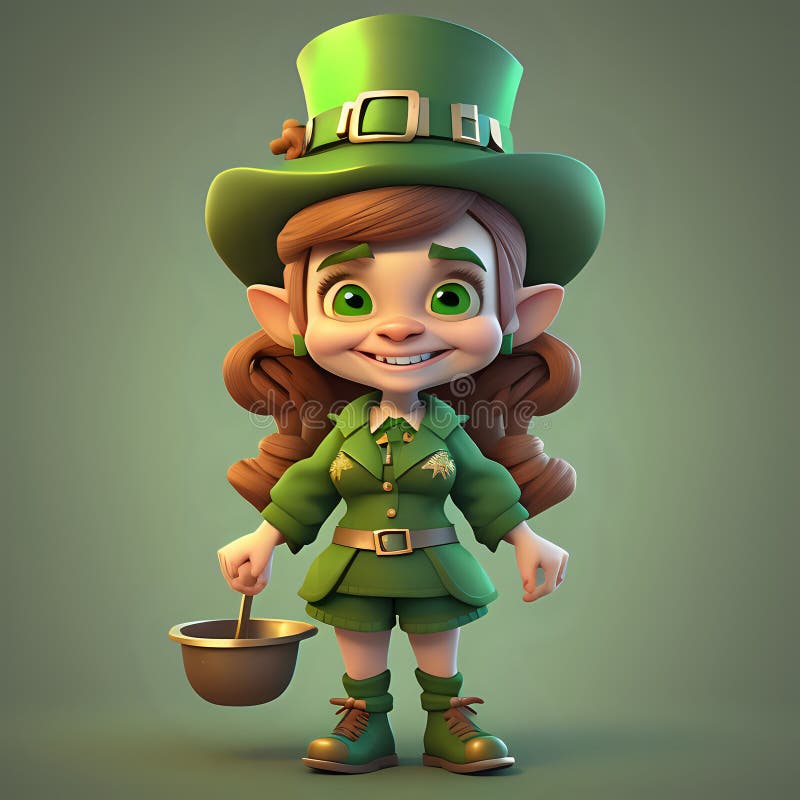 Leprechaun Girl Cartoon Character,3D - Generated by Ai Stock ...