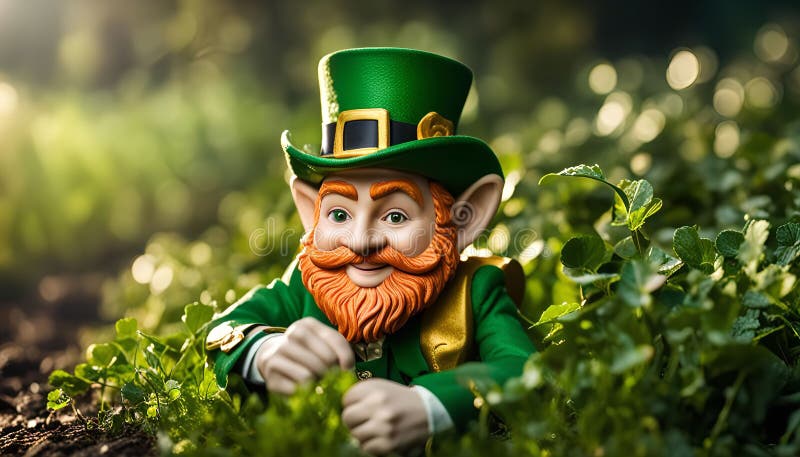 Leprechaun Hiding in the Clover Stock Illustration - Illustration of ...