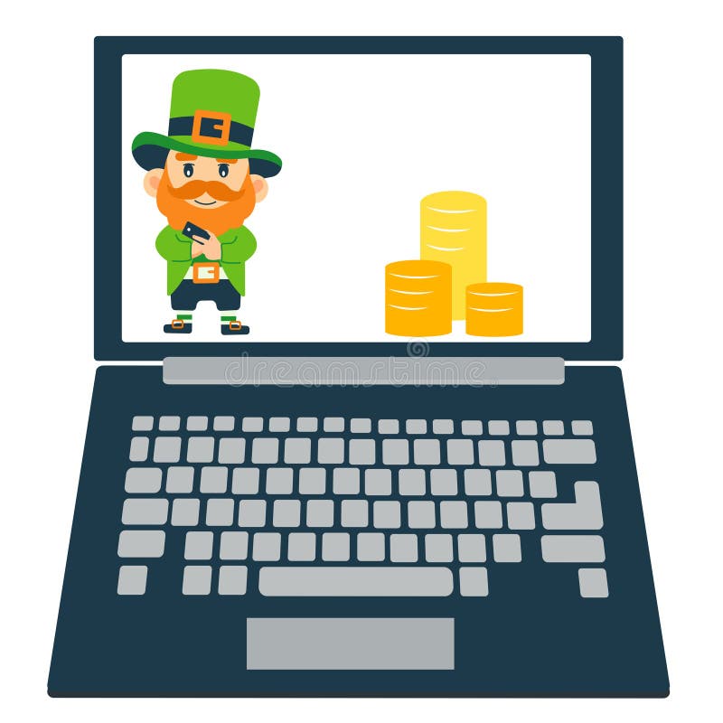 Leprechaun in Office with Computer, St. Patrick S Day Illustration ...